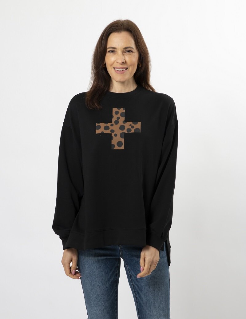 Stella + Gemma Sunday Sweater - Black with Cheetah Cross - Brand-Stella ...